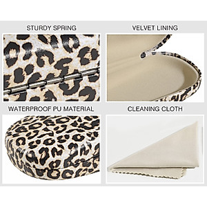 MoKo Hard Shell Eye Glasses Case with Cloth, PU Leather Protective Eyeglasses Cases Storage Organizer Travel for Men Women, Leopard