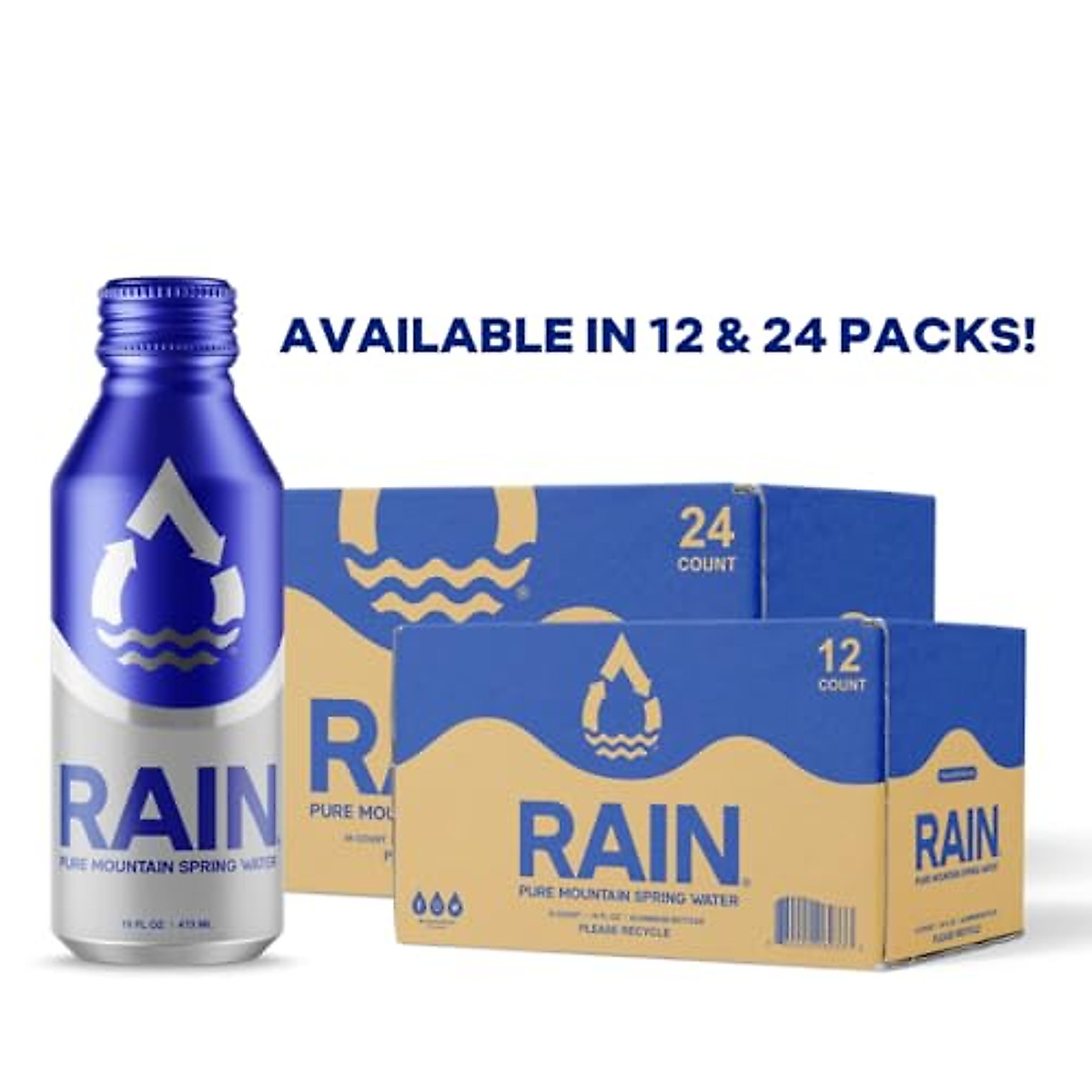 RAIN, Spring Water, 16 Oz, 24 Pack, Bottled At The Source, Plastic-Free Recyclable Eco Friendly Aluminum