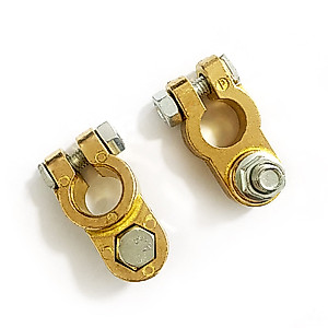 Yonput Pack-2 Brass Battery Terminal Connectors, Quick Release Disconnect Car Battery Terminal, Car Battery Terminal Connectors Kit for Marine Car Boat RV Vehicles, Positive and Negative (Gold)