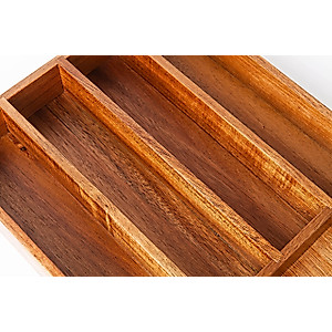 Kitchen Drawer Organizer Acacia Wood/Rubber Wood Flatware and Utensil Organizer Silverware Holder and Kitchen Storage Solution - Drawer Organizers for Kitchen (Acacia Wood, 14''x10'')