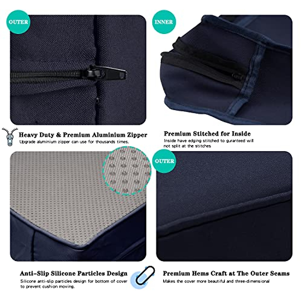 14 Pack Outdoor Patio Cushions Replacement Covers Fit for 7 Pieces 6-Seater Wicker Rattan Furniture Conversation Set Sectional Sofa Cushion Pillow,Water-Resistant Durable Fadeless,Navy-Covers Only