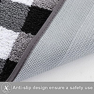 Carvapet 2 Pieces Buffalo Plaid Check Rug Set Water Absorb Microfiber Non-Slip Kitchen Rug Bathroom Mat Checkered Doormat Carpet for Laundry 17"x48"+17"x24", Black and White