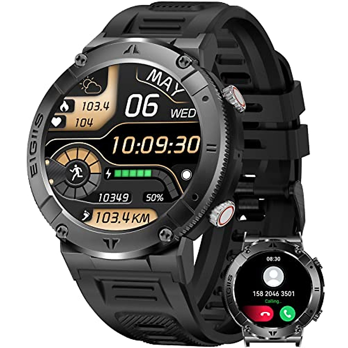 Smart Watch for Men with Bluetooth Call 1.32" HD Military Tactical Sports Watch Fitness Tracker with Heart Rate Sleep Monitor Pedometer Rugged Smartwatch Compatible with iPhone Samsung Android Phones