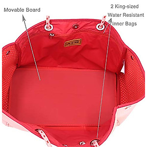 QOGiR Neoprene Multipurpose Beach Bag Tote with Inner Zipper Pocket (Coral, Large)