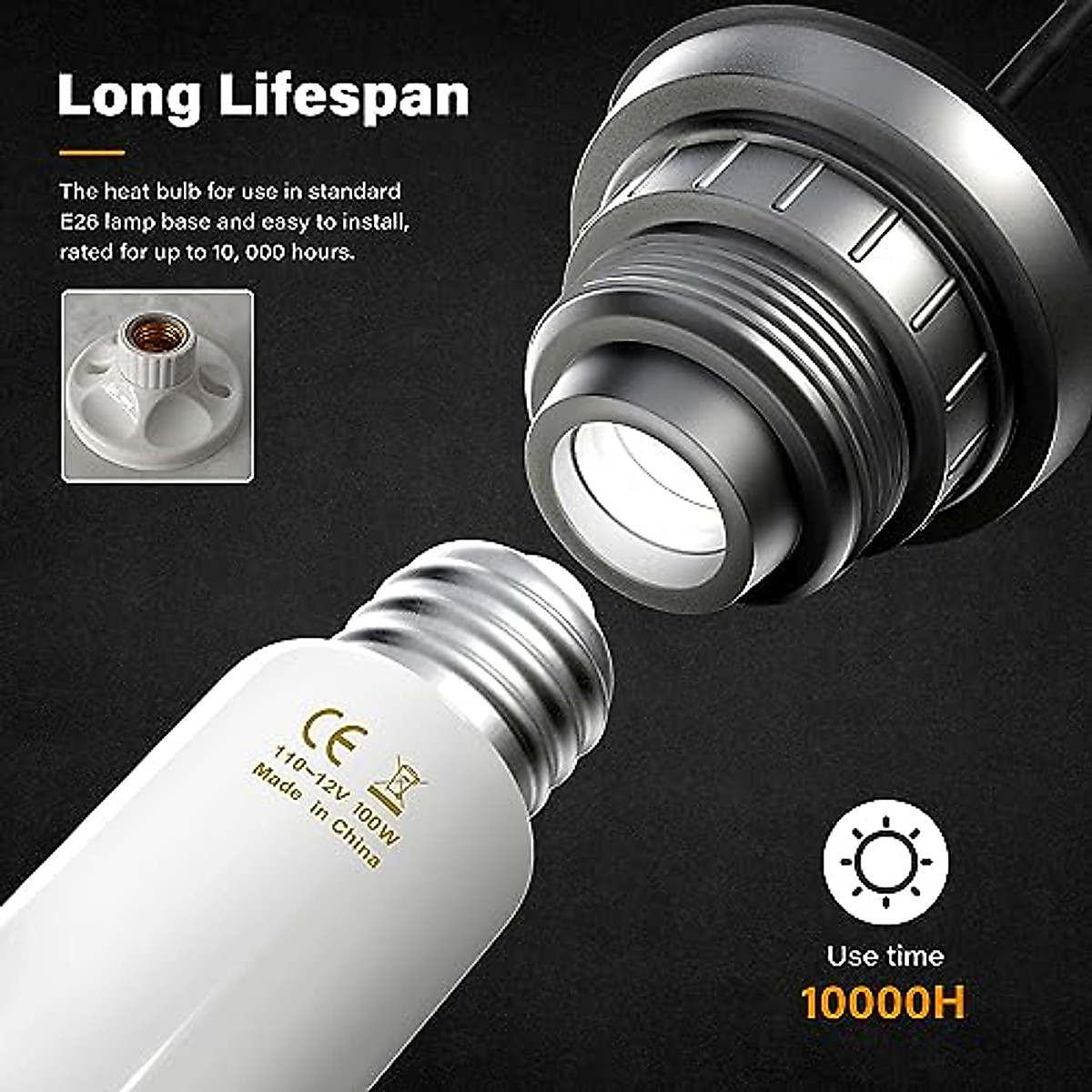 YSSOA 100W Ceramic Heat Emitter, Reptile Heat Bulbs, Ceramic Heat Lamp for Reptiles, Amphibian, Chicken, Dog, Cat, 2 Pack, White