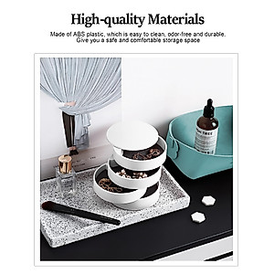 CONBOLA Jewelry Organizer, Small Jewelry Storage Box Earring Holder for Women, 5-Layer Rotating Travel Jewelry Tray Case with Lid for Bracelets Rings Bracelets(White)