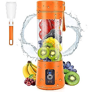 Portable Blender, MIAOKE Personal Mini Juice Blender, USB Rchargeable Juicer Cup with Six Blades in 3D, Smoothie Blender Home/Office/Outdoors- Orange