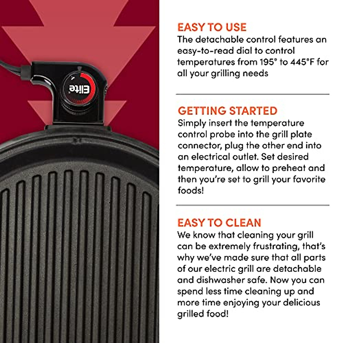 Elite Gourmet EMG6505G# Smokeless Indoor Electric BBQ Grill w/ Glass Lid, Dishwasher Safe, PFOA-Free Nonstick, Adjustable Temp, Fast Heat Up, Low-Fat Meals Easy to Clean, 12 Inch, Stainless