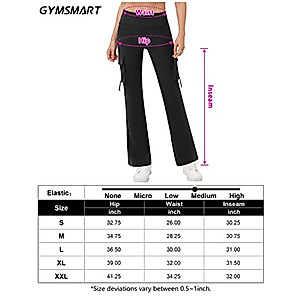 GymSmart Mid Waisted Yoga Cargo Pants for Women Stretch Bootcut Casual Pants Black