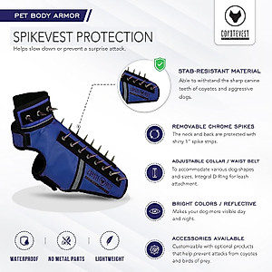 CoyoteVest SpikeVest Dog Harness Vest for Small Dogs, Reflective Dog Vest with Spikes to Shield Your pet from Coyotes, Raptor and Animal Attacks, Anti Hawk Vest, Made in USA(XS-Royal Blue)