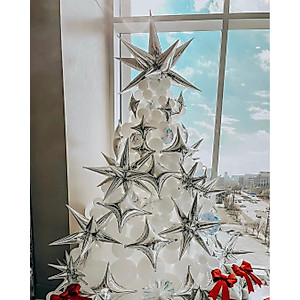 CYMYLAR 3pcs 26inch 3D Explosion Star foil balloon, Silver Foil Cone Starburst Balloons for Birthday Wedding New Year Party Event