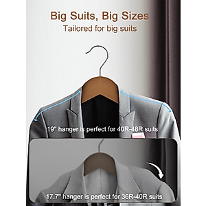 HOUSE DAY 19'' Extra Wide Shoulder Wooden Hangers 6 Pack, Premium Large Wood Suit Hangers with Non Slip Pant Holder, Wide Shoulder Hangers for Suits, Coats, Jackets, Heavy Wide Clothes Hanger, Walnut