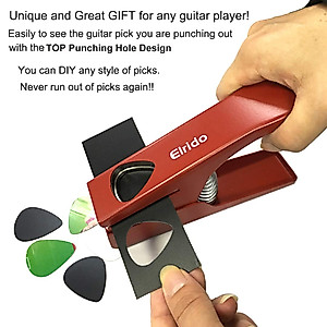 Elrido DIY Guitar Picks Punch Pick Maker to Make Your Endless Guitar Picks Puncher Tool Kit, 2 Pick Strips Sheet, Leather Key Chain Picks Holder - Guitar Picks Punch Tool Guitar Picks Cutter (Red)