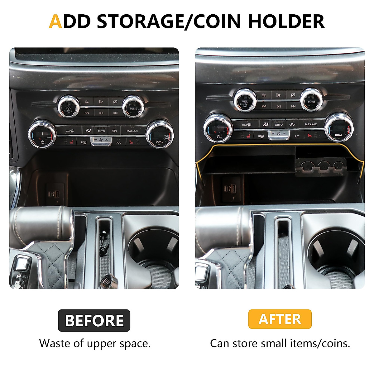 RERPRO Center Console Organizer Tray Compatible with 2021 2022 2023 2024 2025 Ford F150 Interior Accessories Insert Storage with Coin Holder Box Under Dash OEM Secondary Console Vault Bin