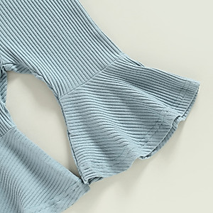 Bonangber Casual Toddler Baby Girl Summer Romper Ribbed Solid Color Sleeveless Suspenders Bell Bottom Pants Jumpsuit (Blue, 3-4 Years)