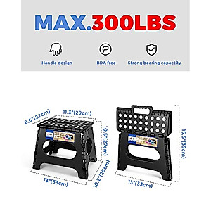 ACKO 11 inch Folding Step Stool Lightweight Plastic Step Stool - 2 Pack - Foldable Step Stool for Adults,Non Slip Folding Stools for Kitchen Bathroom Bedroom (Black, 2 Pack)