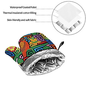 Mola De Panama Oven Mitts and Pot Holders Sets for Kitchen - Heat Resistant BBQ Oven Gloves - Polyester Printing Non-Slip Surface Set of 4