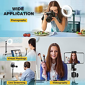 𝗨𝗽𝗴𝗿𝗮𝗱𝗲𝗱 360° Rotatable Camera Desk Mount Stand, 13.4"-21.3" Adjustable Tabletop Light Stand with 1/4" Ball Head & 3/8", 5/8" Screw for Photography Videography Live Streaming Virtual Meetings