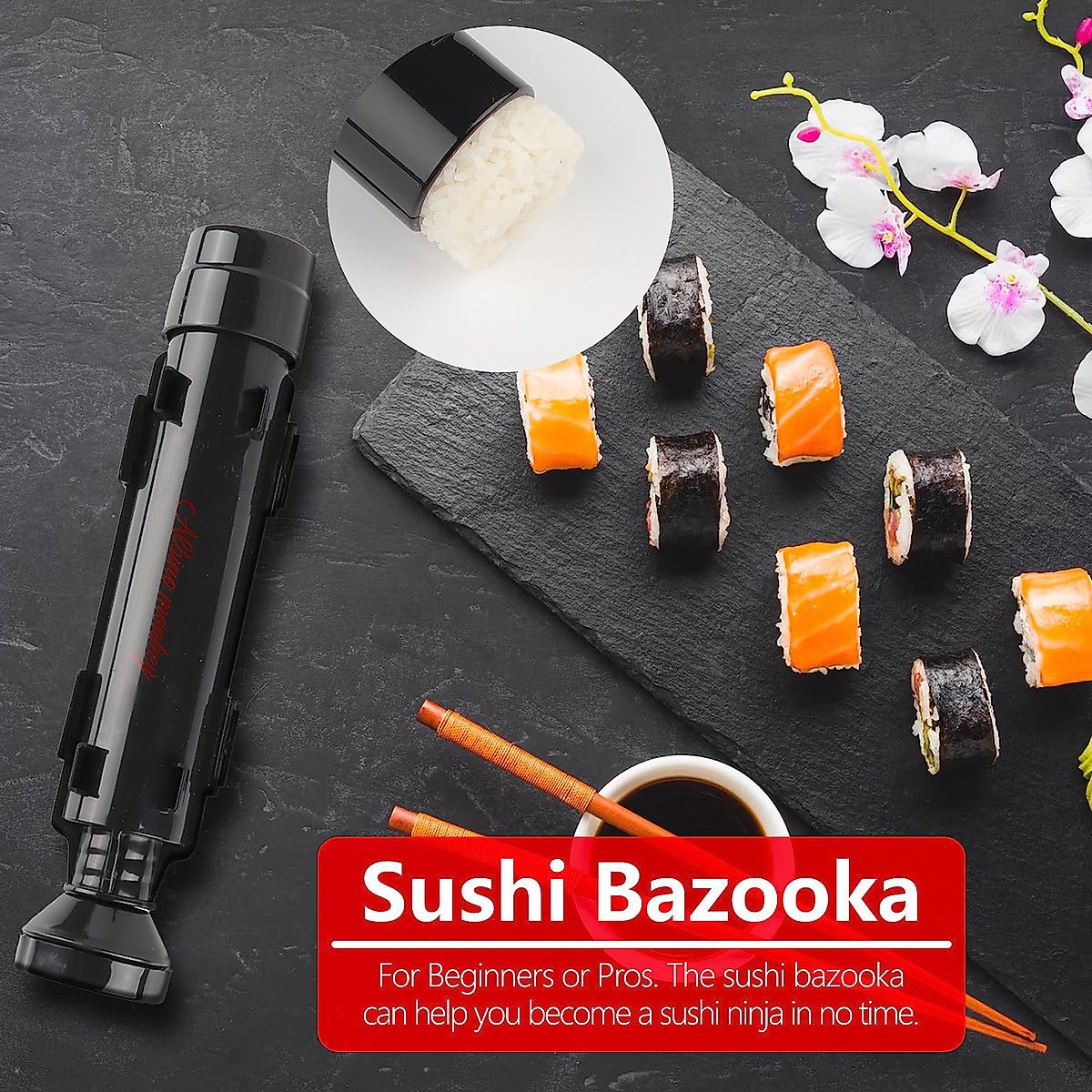 Albino monkey Sushi Making Kit - Elevate Your Sushi Skills in Minutes! Includes New Upgraded Sashimi Knife & Sushi Maker Bazooka, 2 Mats, Nigiri Tool, and More – Perfect for Beginners
