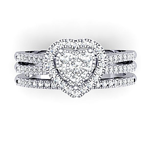 Dazzlingrock Collection 0.50 Carat (Cttw) 10K Round Diamond Women Split Shank Heart Shaped Engagement Ring Set 1/2 CT, White Gold, Size 5