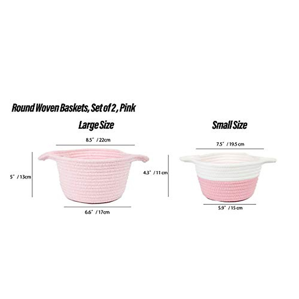 Set of 3 Pink Cotton Rope Baskets Small Storage Baskets for Keys Toys Little Items Cute Pink Baskets for Baby Room Living Room Mini Woven Baskets with Handles Organizer for Nursery Room