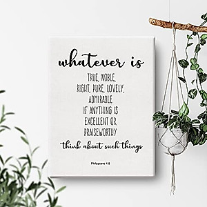Bible Verse Art Wall Decor Whatever is True Philippians 4:8 Scripture Canvas Painting Prints for Home Dining Room Living Room Wall Decor Framed Artwork Christian Gifts(12x15 Inch)