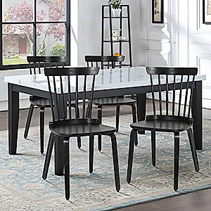 Bekrvio Black Dining Chairs Set of 4 Windsor Chairs with Bentwood Legs, Farmhouse Spindle Back Dining Chair, Vintage Mid-Century Country Style, Solid Wood Armless Kitchen Side Chairs for Living Room