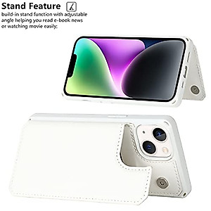 iCoverCase Compatible with iPhone 14 Plus Wallet Phone Case with Card Holder for Women, RFID Blocking Embossed PU Leather Wrist Strap Case 6.7 Inch (Macaron White)