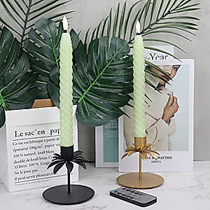 Lasumora Christmas Flameless Taper Candles Flickering with 10-Key Remote, Battery Operated 3D Wick LED Spiral Window Candles 6 Pack Real Wax Wedding Home Birthday Christmas Decor(0.78 X 9.8 Inchs)