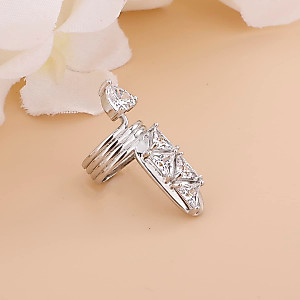 Xerling Dainty Gold Statement Fingertip Rings Cubic Zircon Rhinestones Rings for Finger Nail Tip Crystal Rings for Women Bling Finger Rings for Teen Girls (Type A-Silver)