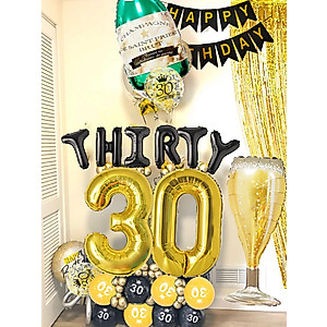 LaVenty 47PCS Black Gold Talk 30 to Me Balloons Talk 30 to Me Birthday Decoration Talk Thirty To Me Backdrop Banner 30th Birthday Decoration Dirty 30 Birthday Decoration