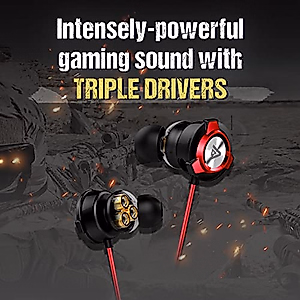 SOUND PANDA SPE-G9 Plus+ Gaming Earbuds Triple Driver 3.5mm with Dual Microphone | Wired Earbuds with 1.5m Cable | for PC, Mobile, Xbox, PS5, PS4, Switch | in-Ear Gaming Headset (Red)