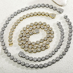 TOPGRILLZ Tennis Bracelet for Women 1 Row 10mm 14K Gold Plated Iced Out CZ Zircon Solitaire Cluster Lab Diamond Tennis Link for Men (7" Gold)