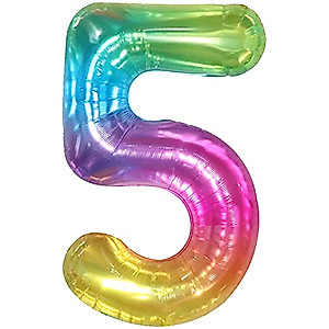 KatchOn, Rainbow Jelly Number 5 Balloon - Giant, 40 Inch | Colorful Gradient Rainbow 5 Balloon Number for 5th Birthday Decorations Girl | 5 Birthday Balloon, Five Balloon for Rainbow Party Decorations