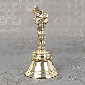 Wonderlist Handicrafts Brass Pooja Bell with Gods Sitting On Top (Nandi), 5 INCH, SE-45T