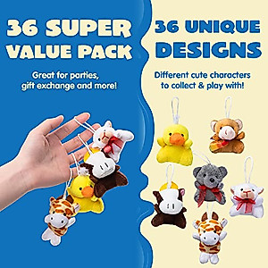 JOYIN 36 Pack Mini Animal Plush Toy Assortment (36 Units 3" Each),Bulk Stuffed Animals Party Favors for Kids, Small Animals Plush Keychain Decoration, Carnival Prizes