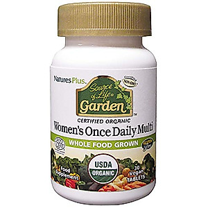 NaturesPlus Source of Life Garden Certified Organic Women’s Once Daily Multivitamin - 30 Vegan Tablets - Pure, Natural Whole Food Ingredients - Energy Boost - Vegetarian, Gluten-Free - 30 Servings