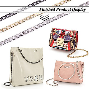 Swpeet 3Pcs Luxury Fashion 47 Inche Replacement Flat Chain Strap with Buckles Set, Perfect for DIY Metal Shoulder Cross Body Bag Hand Bag Purse Replacement （ Gold + Silver+ Gun-Black