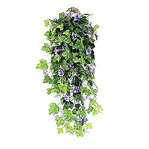 Yimeezuyu Artificial Vines 2pcs Artificial Morning Glory Trumpet Flower Vine Fake Green Plant Home Garden Wall Fence Outdoor Wedding Hanging Baskets Decor