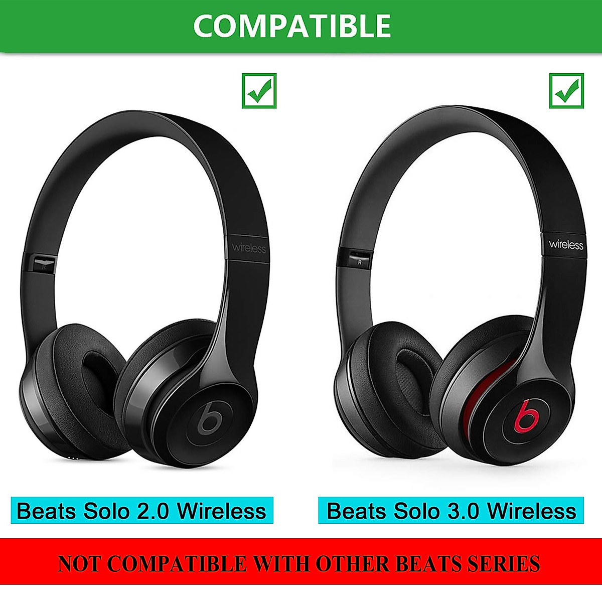 Solo 2/3 Wireless Earpads - JECOBB Replacement Ear Cushion Pads with Protein Leather and Memory Foam for Beats Solo 2.0/3.0 Wireless On Ear Headphones ONLY (Navy Blue)