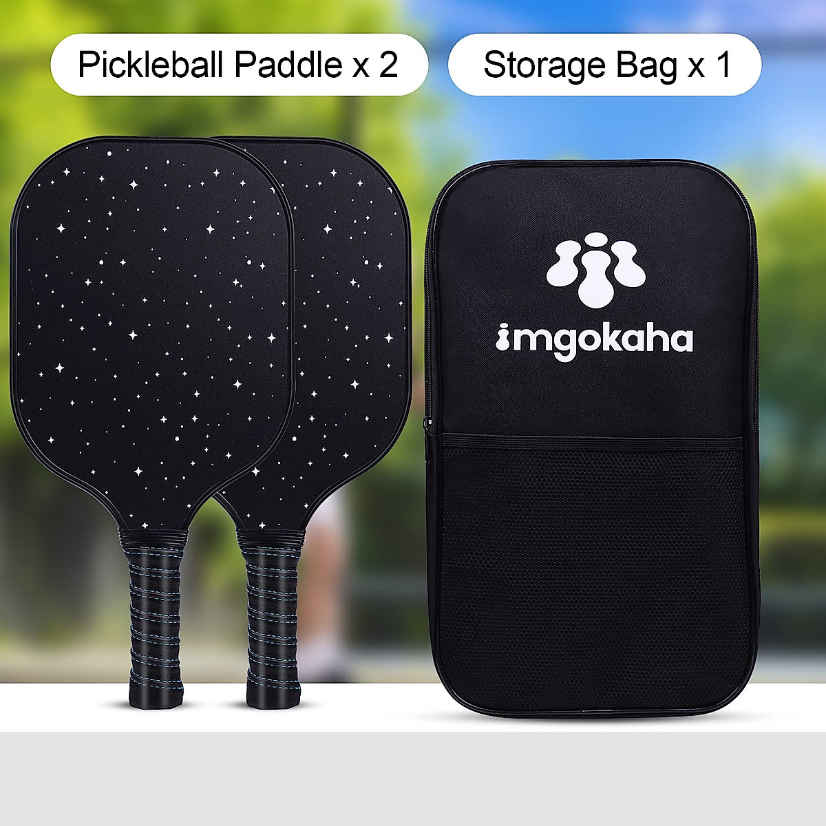 Pickleball Rackets Set of 2 with Fiberglass Face, Honeycomb Core Pickle Ball Paddle Set, Graphite Pickleball Paddles with Storage Bag