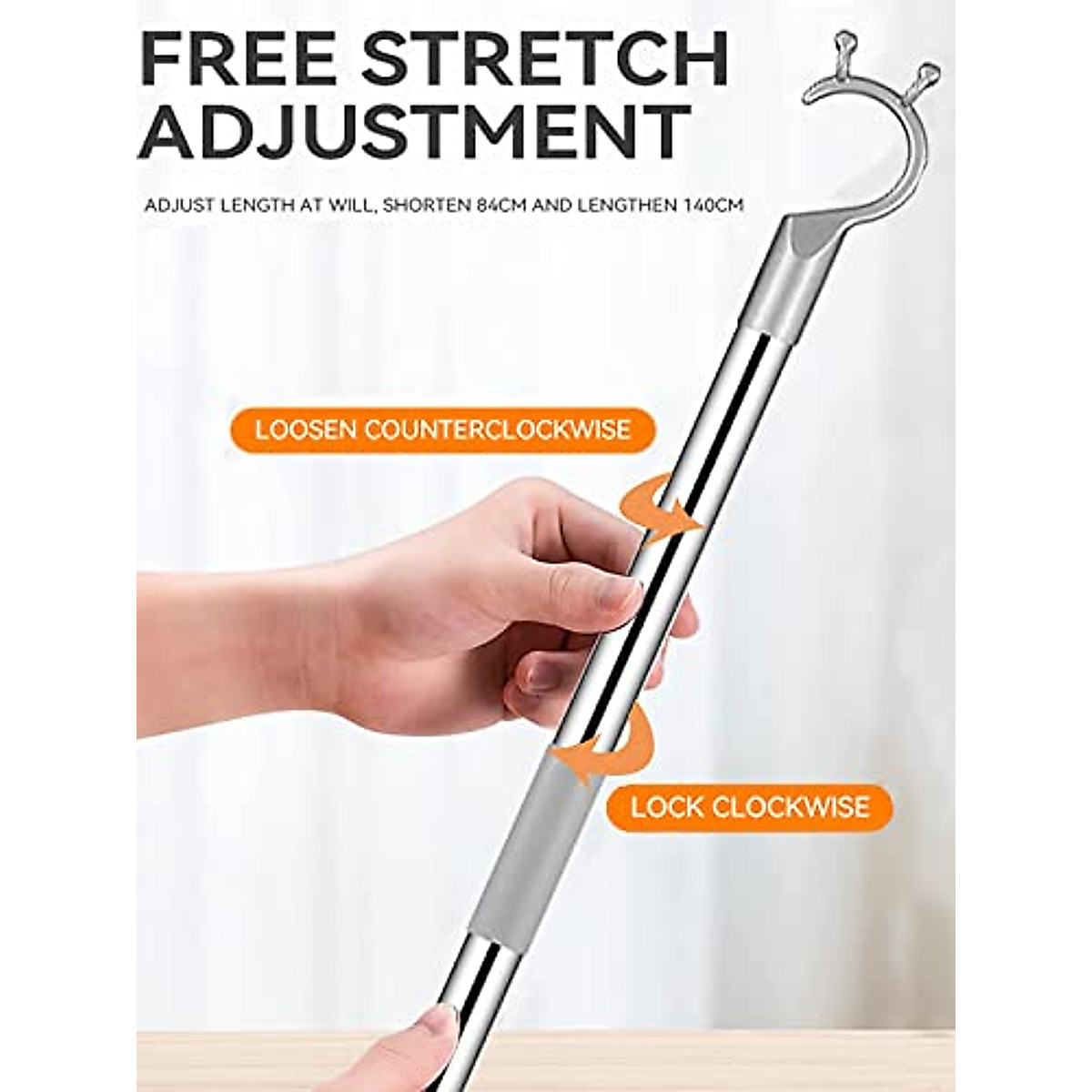 Reach Stick 56" Long Reaching Pole for High Place - Stainless Steel Pole with Alloy Hook for Top Rod