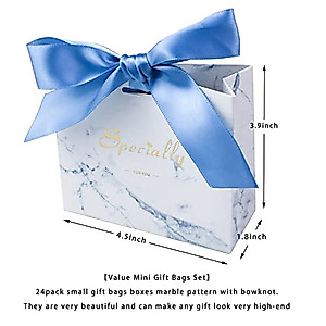 BadenBach 24 Pack Small Thank You Gift Bags with Bow Ribbon,Party Favor Bag Candy Gift Treat Box Wedding Baby Shower Smalll Business Party Supplies(4.5" x 1.8" x 3.9") (Marble Blue)