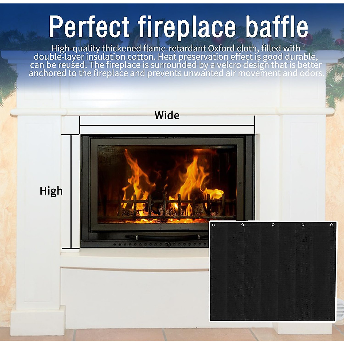 39 x 32 Inch Fireplace Blocker Blanket- Self-Adhesive Fireplace Draft Stoppers for Save Energy- Fireplace Cover with Hook and Loop Tapes Stops Overnight Heat Loss