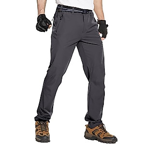 NOUKOW Men's Outdoor Hiking Pants, Quick Dry Lightweight Waterproof Work Pants for Men, Stretch Joggers Golf Travel Pants with 6 Zip Pockets and Belt Dark Grey