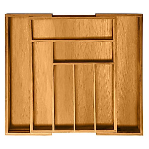 Expandable Bamboo Silverware Organizer - Kitchen Drawer Organizer, Utensil Holder - Drawer Organization and Storage in Kitchen, Bathroom or Bedroom, 17” Long, Adjustable from 13” - 22.2” Wide, 2” Deep