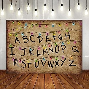 Lofaris Stranger Backdrops for Photography Rustic Alphabet Colorful Lights Background Kids Birthday Party Decorations Supplies Cake Table Banner Photo Booth Props Cake Table Banner
