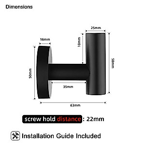 GORDEE [2 Pack] Bathroom Robe Towel Hooks, SUS304 Stainless Steel Wall Mounted Heavy Duty Hook Holder, Towel Coat Robe Sponge Holder for Bathroom & Kitchen, Matte Black