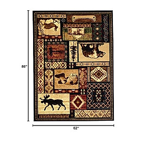 HR Cabin 906 Nature and Animals Area Rug 5'2" x 7'2" Contemporary Geometric Design Fish/Moose/Bear/Lodge