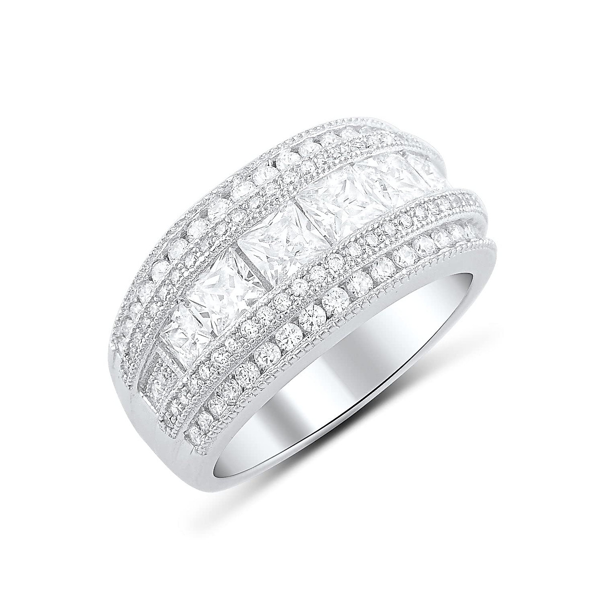 SILVERCLOSEOUT Rhodium Plated Sterling Silver Wide Square Cut Womens Cubic Zirconia Statement Ring - Size 11